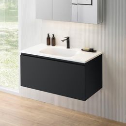 rivea Dia Unterschrank B: 101 cm mit 1 Auszug, Waschtisch mit 1 Hahnloch wei&szlig; matt,, BR0038BM+BR0050WM,