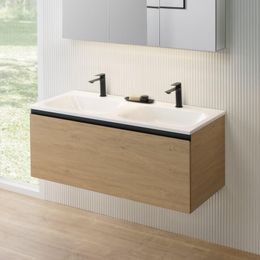rivea Dia Unterschrank B: 121 cm mit 1 Auszug, Doppelwaschtisch mit 2 Hahnl&ouml;chern wei&szlig;,, BR0039SO+BR0052WH,