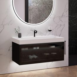 neoro n80 fumo Unterschrank B: 120 cm mit 1 Auszug, mit Parsolglasfront, Waschtisch cube, BN0145WM+BN0434SG,