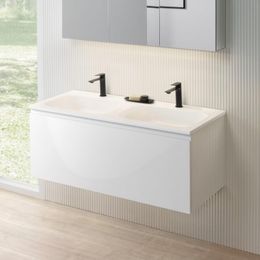 rivea Dia Unterschrank B: 121 cm mit 1 Auszug, Doppelwaschtisch mit 2 Hahnl&ouml;chern wei&szlig; matt,, BR0039WH+BR0052WM,