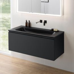 rivea Dia Unterschrank B: 121 cm mit 1 Auszug, Waschtisch ohne Hahnloch schwarz matt,, BR0039BM+BR0056BM,