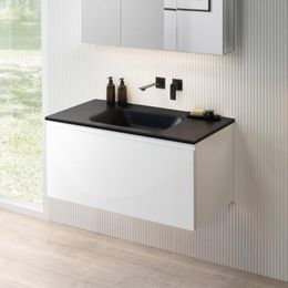 rivea Dia Unterschrank B: 101 cm mit 1 Auszug, Waschtisch ohne Hahnloch schwarz matt,, BR0038WH+BR0055BM,