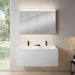 rivea Dia Unterschrank B: 121 cm mit 1 Auszug, Doppelwaschtisch mit 2 Hahnl&ouml;chern wei&szlig;, mit n50 Spiegelschrank,, BR0039WH+BR0052WH+BN0510MI,