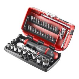 Facom Sortiment 1/4" - Antriebselemente, Bits Serie 1, Sechskant-Steckschl&uuml;ssel, Umschaltknarre Zollma&szlig;e ultrakompakter Kasten, 38-tlg. (RL.NANO-U2)