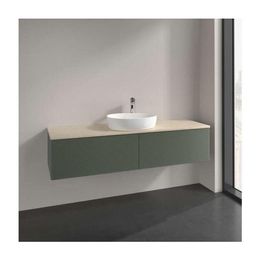 Villeroy & Boch Villeroy und Boch Antao Waschtisch-Unterschrank L36153HL mit Beleuchtung, 2 Ausz&uuml;ge, 1600 x 360 x 500 mm, Front mit Struktur, Leaf Green Matt Lacquer / Botticino