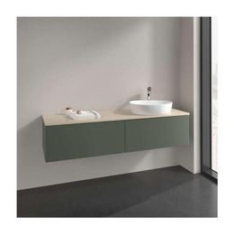 Villeroy & Boch Villeroy und Boch Antao Waschtisch-Unterschrank L38053HL mit Beleuchtung, 2 Ausz&uuml;ge, 1600 x 360 x 500 mm, Front ohne Struktur, Leaf Green Matt Lacquer / Botticino