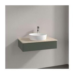 Villeroy & Boch Villeroy und Boch Antao Waschtisch-Unterschrank L08153HL mit Beleuchtung, 1 Auszug, 800 x 190 x 500 mm, Front mit Struktur, Leaf Green Matt Lacquer / Botticino