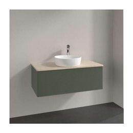 Villeroy & Boch Villeroy und Boch Antao Waschtisch-Unterschrank L31153HL mit Beleuchtung, 1 Auszug, 1000 x 360 x 500 mm, Front mit Struktur, Leaf Green Matt Lacquer / Botticino