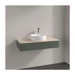 Villeroy & Boch Villeroy und Boch Antao Waschtisch-Unterschrank L09053HL mit Beleuchtung, 1 Auszug, 1000 x 190 x 500 mm, Front ohne Struktur, Leaf Green Matt Lacquer / Botticino