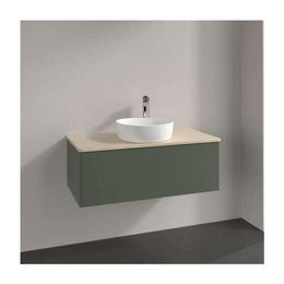 Villeroy & Boch Villeroy und Boch Antao Waschtisch-Unterschrank L31053HL mit Beleuchtung, 1 Auszug, 1000 x 360 x 500 mm, Front ohne Struktur, Leaf Green Matt Lacquer / Botticino