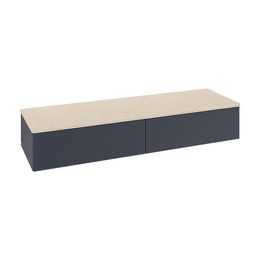 Villeroy & Boch Villeroy und Boch Antao Sideboard L42103HG mit Beleuchtung, 2 Ausz&uuml;ge, 1600 x 268 x 500 mm, Front mit Struktur, Midnight Blue Matt Lacquer / Botticino