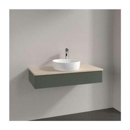 Villeroy & Boch Villeroy und Boch Antao Waschtisch-Unterschrank L09153HL mit Beleuchtung, 1 Auszug, 1000 x 190 x 500 mm, Front mit Struktur, Leaf Green Matt Lacquer / Botticino