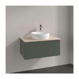 Villeroy & Boch Villeroy und Boch Antao Waschtisch-Unterschrank L30153HL mit Beleuchtung, 1 Auszug, 800 x 360 x 500 mm, Front mit Struktur, Leaf Green Matt Lacquer / Botticino