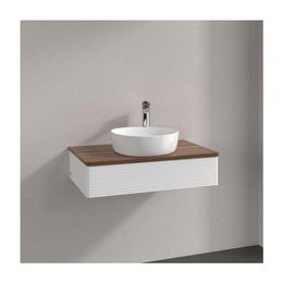 Villeroy & Boch Villeroy und Boch Antao Waschtisch-Unterschrank L08152MT mit Beleuchtung, 1 Auszug, 800 x 190 x 500 mm, Front mit Struktur, White Matt Lacquer / Warm Walnut