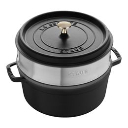 Staub La Cocotte Cocotte mit D&auml;mpfeinsatz 26 cm, rund, Schwarz, Gusseisen