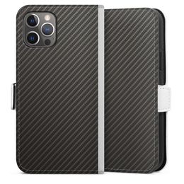 DeinDesign iPhone 12 Pro Handy Klapph&uuml;lle Handyh&uuml;lle aus Kunst Leder wei&szlig; Flip Case Carbon Metallic Look Muster Sideflip mit Lasche