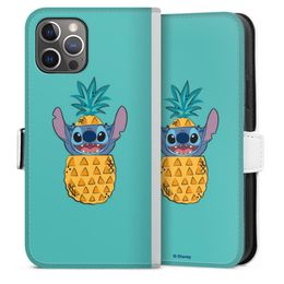 DeinDesign iPhone 12 Pro Handy Klapph&uuml;lle Handyh&uuml;lle aus Kunst Leder wei&szlig; Flip Case Disney Lilo & Stitch Pineapple Sideflip mit Lasche