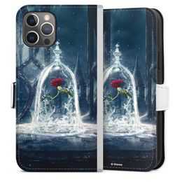 DeinDesign iPhone 12 Pro Handy Klapph&uuml;lle Handyh&uuml;lle aus Kunst Leder wei&szlig; Flip Case Rose The Beauty And The Beast Disney Princess Sideflip mit Lasche