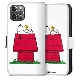 DeinDesign iPhone 12 Pro Handy Klapph&uuml;lle Handyh&uuml;lle aus Kunst Leder wei&szlig; Flip Case Snoopy Peanuts Official Licensed Product Sideflip mit Lasche
