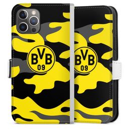 DeinDesign iPhone 12 Pro Handy Klapph&uuml;lle Handyh&uuml;lle aus Kunst Leder wei&szlig; Flip Case Borussia Dortmund Merchandise Bvb Sideflip mit Lasche