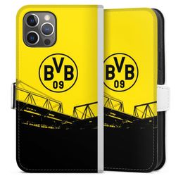 DeinDesign iPhone 12 Pro Handy Klapph&uuml;lle Handyh&uuml;lle aus Kunst Leder wei&szlig; Flip Case Merchandise Bvb Borussia Dortmund Sideflip mit Lasche