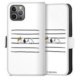 DeinDesign iPhone 12 Pro Handy Klapph&uuml;lle Handyh&uuml;lle aus Kunst Leder wei&szlig; Flip Case Snoopy Dog Peanuts Sideflip mit Lasche