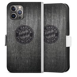 DeinDesign iPhone 12 Pro Handy Klapph&uuml;lle Handyh&uuml;lle aus Kunst Leder wei&szlig; Flip Case Fcb Metallic Look Fc Bayern M&uuml;nchen Sideflip mit Lasche