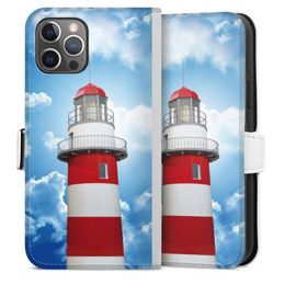 DeinDesign iPhone 12 Pro Handy Klapph&uuml;lle Handyh&uuml;lle aus Kunst Leder wei&szlig; Flip Case Cloud Lighthouse Sky Sideflip mit Lasche