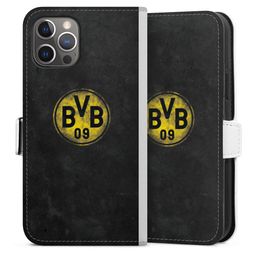 DeinDesign iPhone 12 Pro Handy Klapph&uuml;lle Handyh&uuml;lle aus Kunst Leder wei&szlig; Flip Case Bvb Borussia Dortmund Merchandise Sideflip mit Lasche