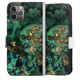 DeinDesign iPhone 12 Pro Handy Klapph&uuml;lle Handyh&uuml;lle aus Kunst Leder wei&szlig; Flip Case Marble Muster Glitzer Sideflip mit Lasche