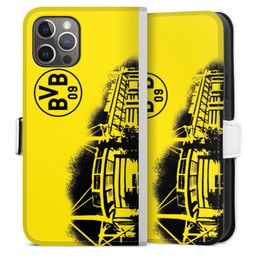 DeinDesign iPhone 12 Pro Handy Klapph&uuml;lle Handyh&uuml;lle aus Kunst Leder wei&szlig; Flip Case Stadium Bvb Borussia Dortmund Sideflip mit Lasche