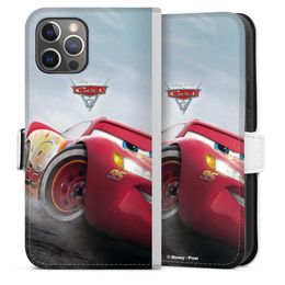 DeinDesign iPhone 12 Pro Handy Klapph&uuml;lle Handyh&uuml;lle aus Kunst Leder wei&szlig; Flip Case Official Licensed Product Cars Lightning Mcqueen 95 Sideflip mit Lasche