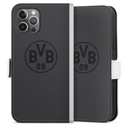 DeinDesign iPhone 12 Pro Handy Klapph&uuml;lle Handyh&uuml;lle aus Kunst Leder wei&szlig; Flip Case Bvb Borussia Dortmund Logo Sideflip mit Lasche