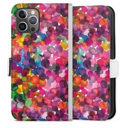 DeinDesign iPhone 12 Pro Handy Klapph&uuml;lle Handyh&uuml;lle aus Kunst Leder wei&szlig; Flip Case Water Colour Colourful Points Sideflip mit Lasche