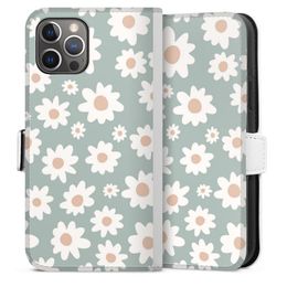 DeinDesign iPhone 12 Pro Handy Klapph&uuml;lle Handyh&uuml;lle aus Kunst Leder wei&szlig; Flip Case Flowers Daisy Muster Sideflip mit Lasche