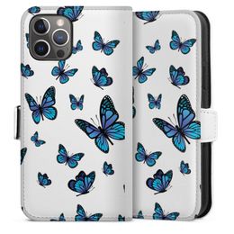 DeinDesign iPhone 12 Pro Handy Klapph&uuml;lle Handyh&uuml;lle aus Kunst Leder wei&szlig; Flip Case Transparent Butterfly Muster Sideflip mit Lasche