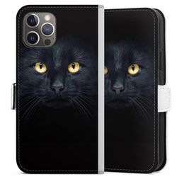 DeinDesign iPhone 12 Pro Handy Klapph&uuml;lle Handyh&uuml;lle aus Kunst Leder wei&szlig; Flip Case Eye Cat Black Sideflip mit Lasche