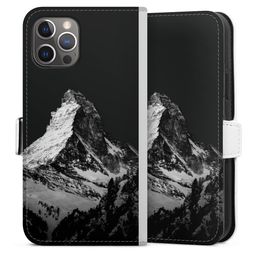 DeinDesign iPhone 12 Pro Handy Klapph&uuml;lle Handyh&uuml;lle aus Kunst Leder wei&szlig; Flip Case Mountain Snow Mountain Top Sideflip mit Lasche