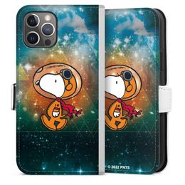 DeinDesign iPhone 12 Pro Handy Klapph&uuml;lle Handyh&uuml;lle aus Kunst Leder wei&szlig; Flip Case Astronaut Snoopy Official Licensed Product Sideflip mit Lasche