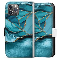 DeinDesign iPhone 12 Pro Handy Klapph&uuml;lle Handyh&uuml;lle aus Kunst Leder wei&szlig; Flip Case Marble Gemstone Glitzer Sideflip mit Lasche
