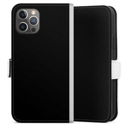 DeinDesign iPhone 12 Pro Handy Klapph&uuml;lle Handyh&uuml;lle aus Kunst Leder wei&szlig; Flip Case Colour Unicoloured Black Sideflip mit Lasche