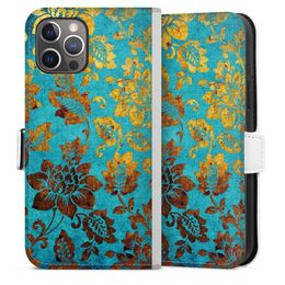 DeinDesign iPhone 12 Pro Handy Klapph&uuml;lle Handyh&uuml;lle aus Kunst Leder wei&szlig; Flip Case Flowers Vintage Ornament Sideflip mit Lasche