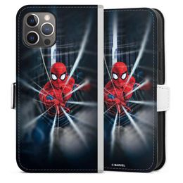 DeinDesign iPhone 12 Pro Handy Klapph&uuml;lle Handyh&uuml;lle aus Kunst Leder wei&szlig; Flip Case Kinofilm Marvel Spiderman Sideflip mit Lasche