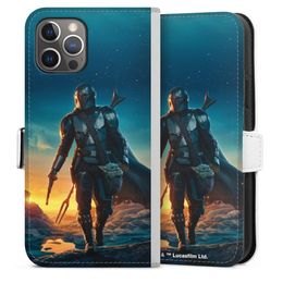 DeinDesign iPhone 12 Pro Handy Klapph&uuml;lle Handyh&uuml;lle aus Kunst Leder wei&szlig; Flip Case Star Wars The Mandalorian Sunset Sideflip mit Lasche