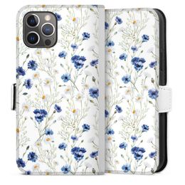DeinDesign iPhone 12 Pro Handy Klapph&uuml;lle Handyh&uuml;lle aus Kunst Leder wei&szlig; Flip Case Flowers Muster Flower Sideflip mit Lasche