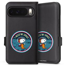 DeinDesign Google Pixel 10 Pro XL Handy Klapph&uuml;lle Handyh&uuml;lle aus Kunst Leder schwarz Flip Case Peanuts Weltall Snoopy Sideflip mit Lasche