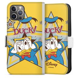 DeinDesign iPhone 12 Pro Handy Klapph&uuml;lle Handyh&uuml;lle aus Kunst Leder wei&szlig; Flip Case Donald Duck Disney Official Licensed Product Sideflip mit Lasche