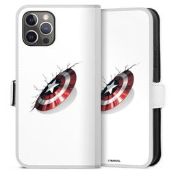 DeinDesign iPhone 12 Pro Handy Klapph&uuml;lle Handyh&uuml;lle aus Kunst Leder wei&szlig; Flip Case Captain America Official Licensed Product Marvel Sideflip mit Lasche