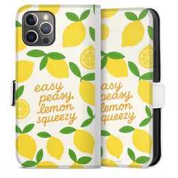 DeinDesign iPhone 12 Pro Handy Klapph&uuml;lle Handyh&uuml;lle aus Kunst Leder wei&szlig; Flip Case Spruch Statement Lemon Sideflip mit Lasche
