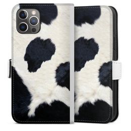 DeinDesign iPhone 12 Pro Handy Klapph&uuml;lle Handyh&uuml;lle aus Kunst Leder wei&szlig; Flip Case Animal Look Animal Print Cow Skin Sideflip mit Lasche